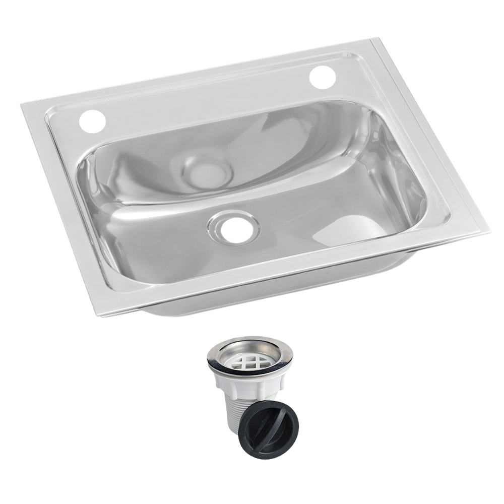 3monkeez Inset Stainless Steel Hand Basin 2 Tap Hole with Plug and Was ...
