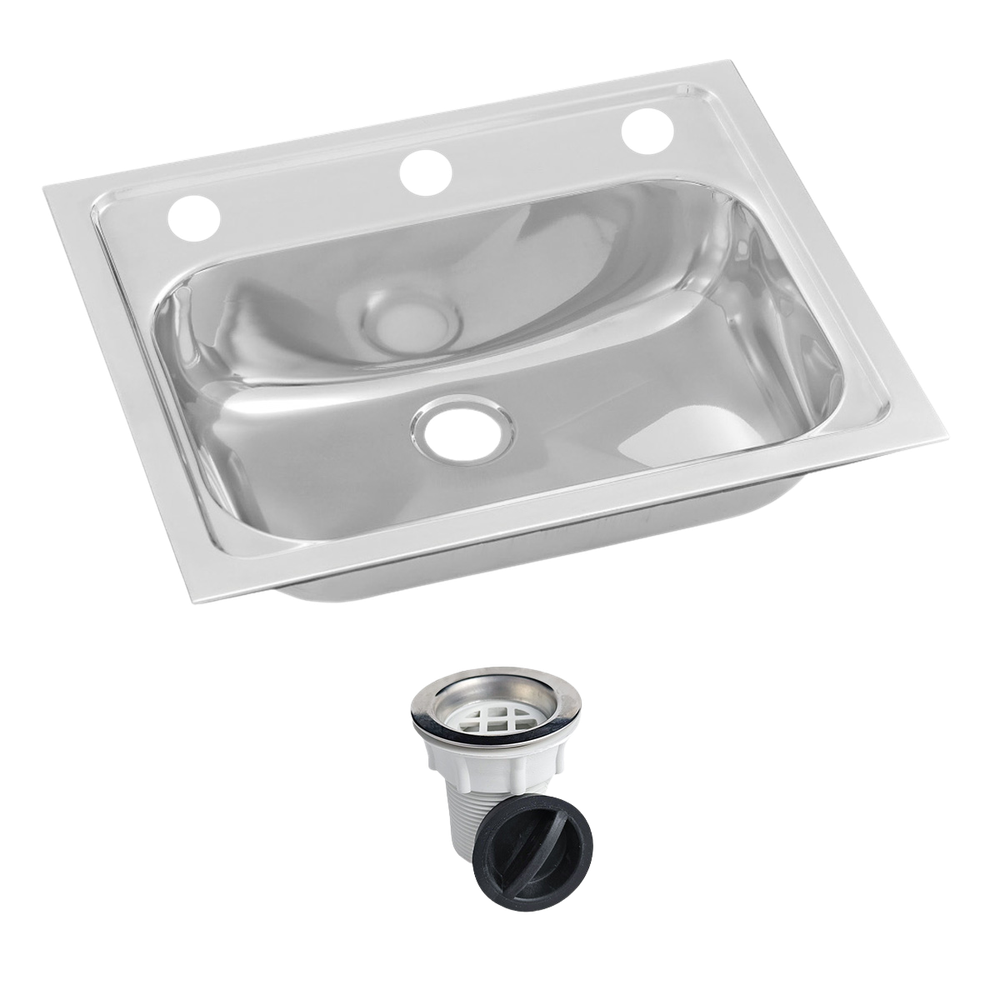3monkeez Inset Stainless Steel Hand Basin 3 Tap Hole with Plug and Was ...