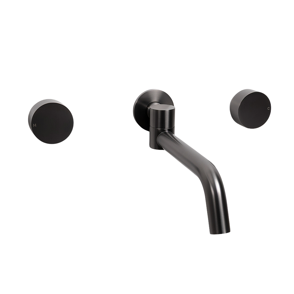 Alma Brushed Gunmetal Simple Circle Handles and Swivel Wall Spout Set ...