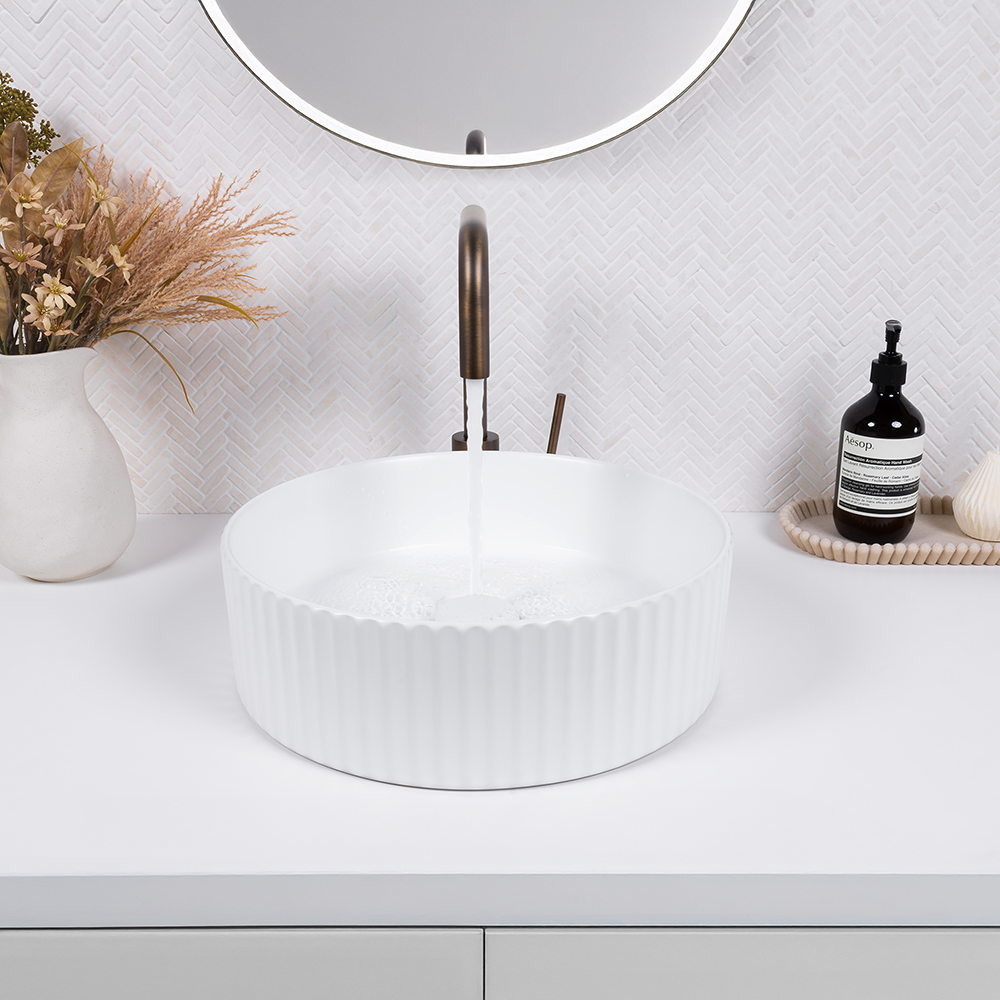 Camilla Fluted Matte White Basin – Buildmat