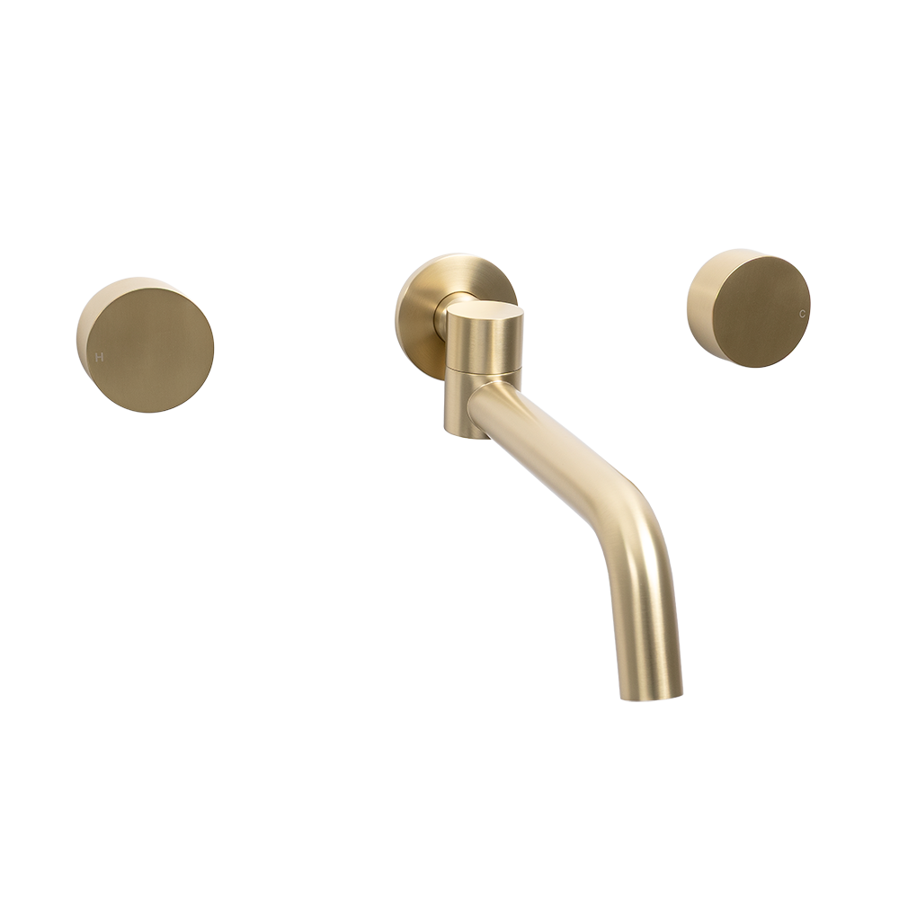 Alma Brushed Brass Gold Simple Circle Handles and Swivel Wall Spout Se ...