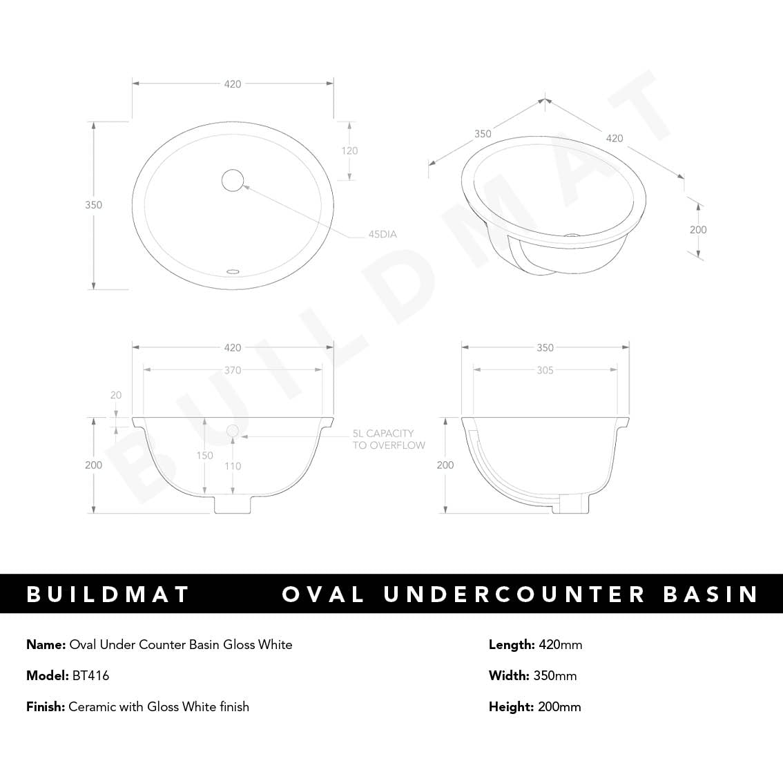 ADP Oval Under Counter Basin Gloss White – Buildmat