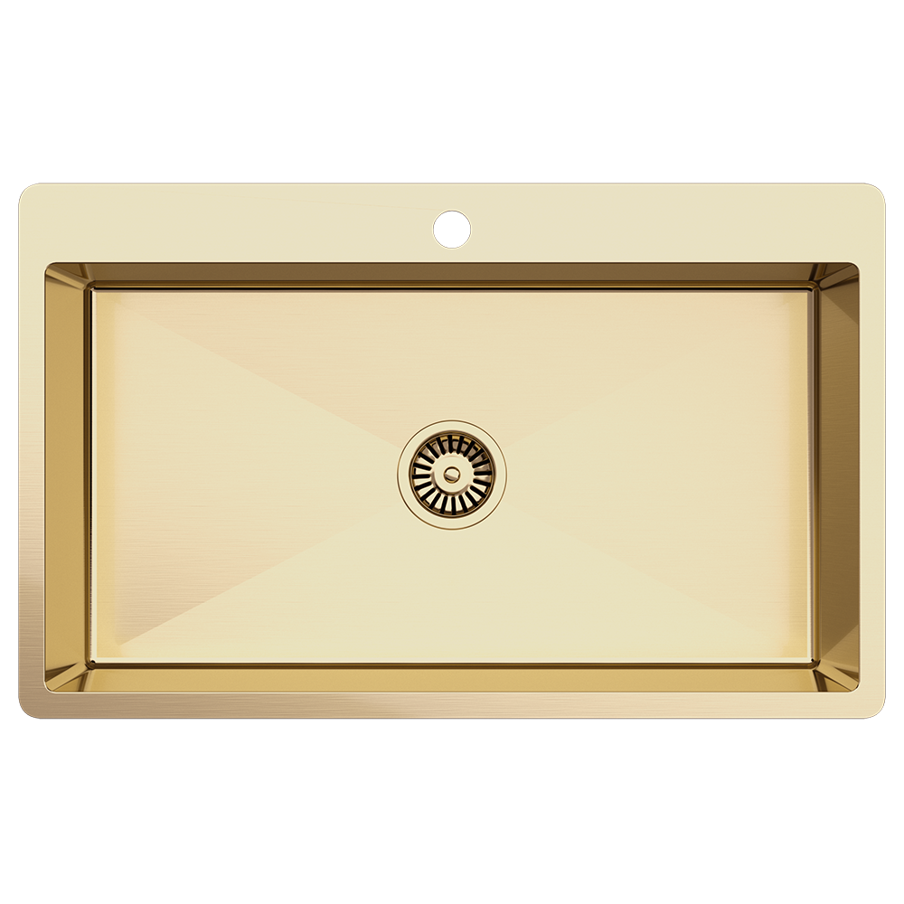 Brittany 810x500 XLarge Single Bowl Tap Landing Sink Brushed Brass Gol ...