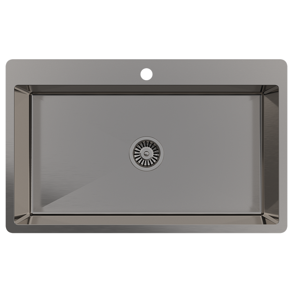 Brittany 810x500 XLarge Single Bowl Tap Landing Sink Brushed Gunmetal ...