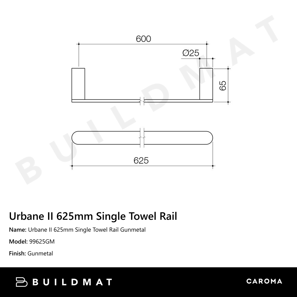 Caroma Urbane II 625mm Single Towel Rail Gunmetal – Buildmat Caroma Urbane II 625mm Single Towel Rail Gunmetal – Buildmat
