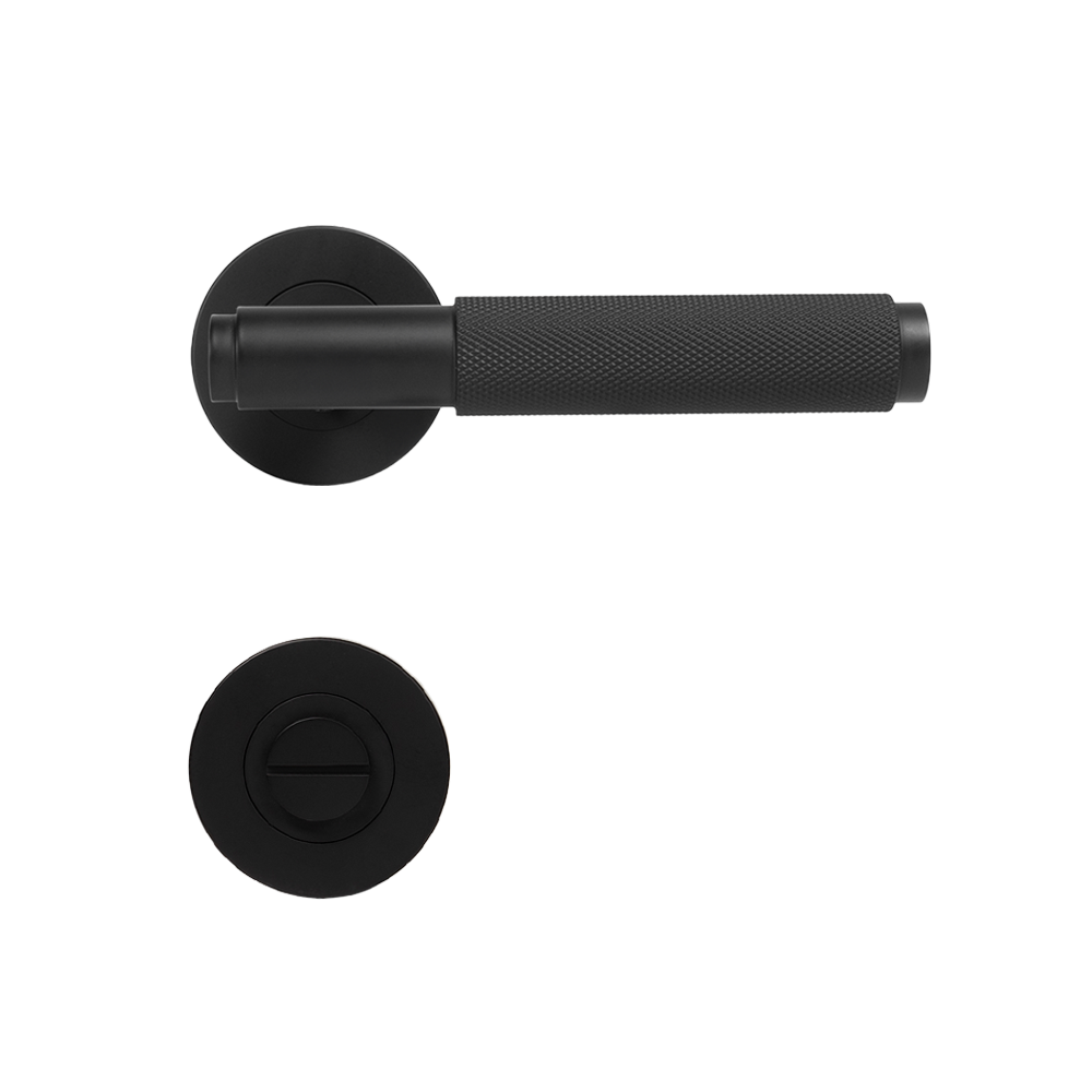 Alma Matte Black Door Handle Knurled with Linear Lock Set – Buildmat