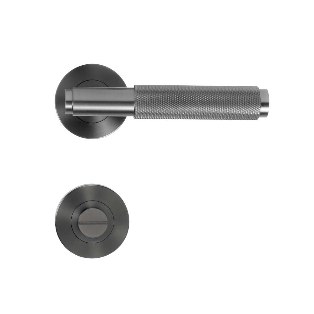 Alma Brushed Gunmetal Door Handle Knurled with Linear Lock Set – Buildmat