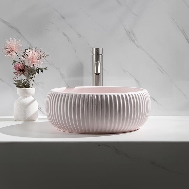 Alma Felda Champagne Pink Fluted Concrete Basin – Buildmat