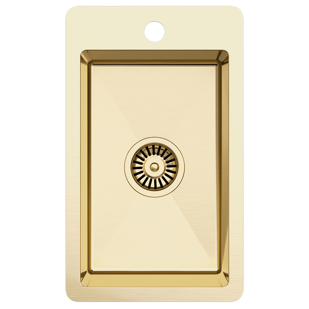 Harper 300x500 Single Bowl Butler Tap Landing Sink Brushed Brass Gold ...