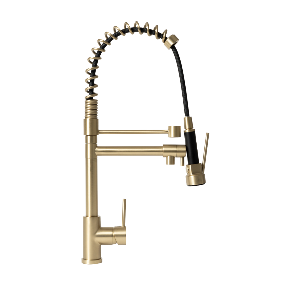 Alma Cleo Brushed Brass Gold Pull Down Dual Spray Mixer – Buildmat