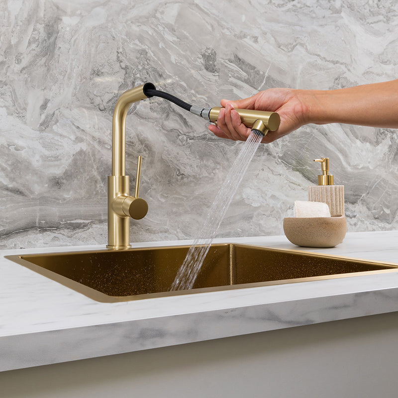 Nisa Square Pull Out Mixer Brushed Brass Gold – Buildmat
