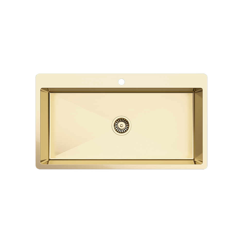 Alma Mila 900x500 XXLarge Single Bowl Tap Landing Sink Brushed Brass G ...