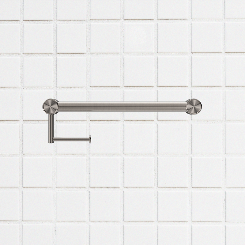 Nero Mecca Care 32mm Grab Rail Toilet Roll Holder 450mm Brushed Nickel ...