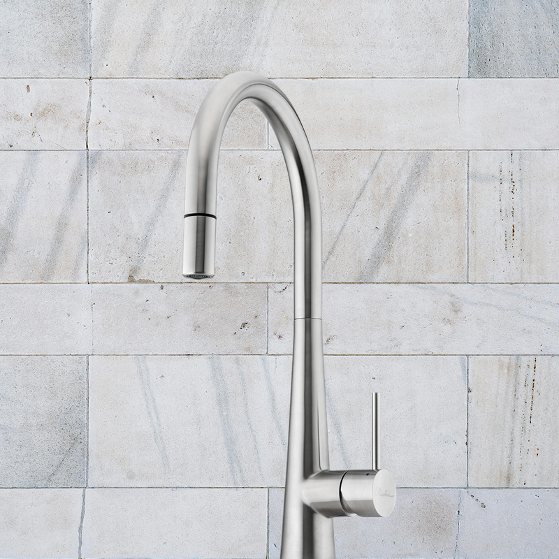 Oliveri Essente Stainless Steel Goose Neck Pull Out Mixer Stainless ...