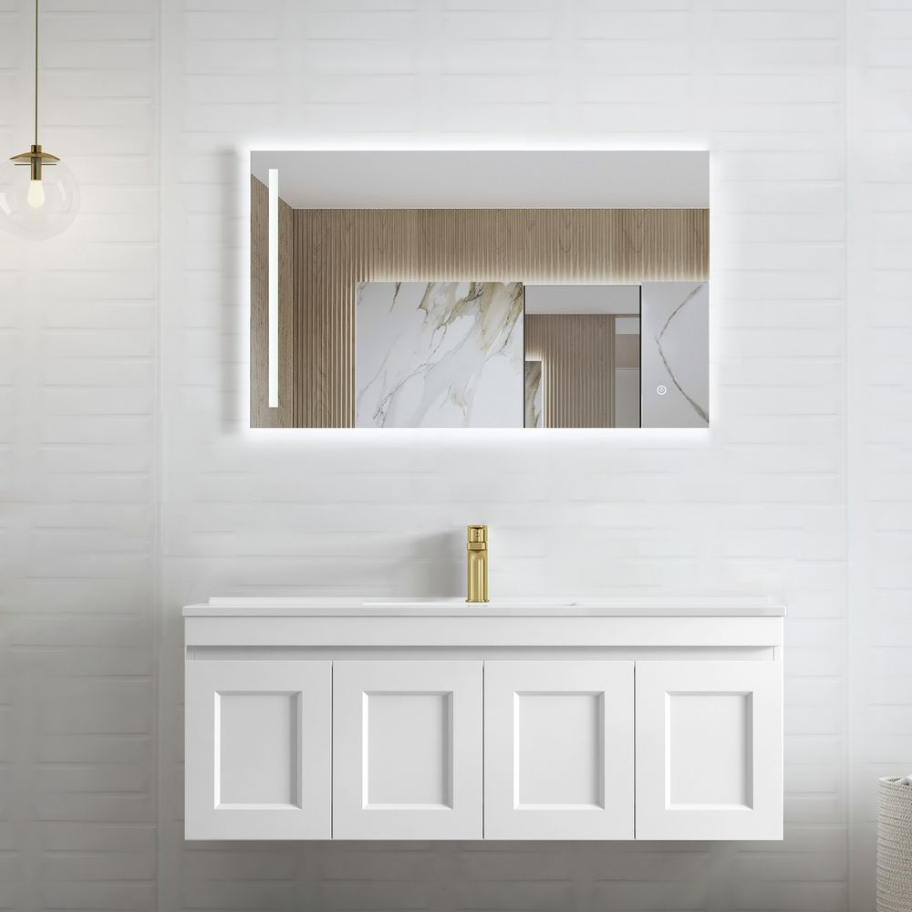 Otti Hampton Mark II 1200mm Satin White Wall Hung Vanity with Natural ...