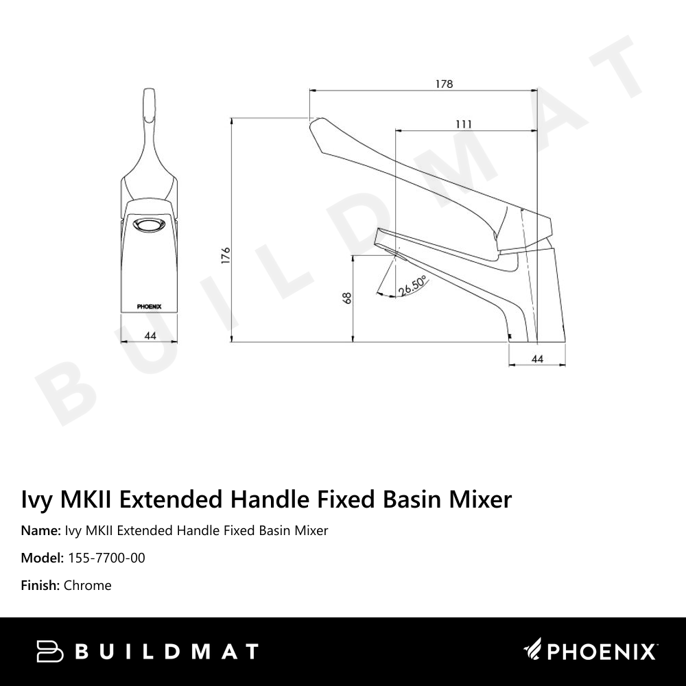 Phoenix Ivy MKII Extended Handle Fixed Basin Mixer Chrome – Buildmat