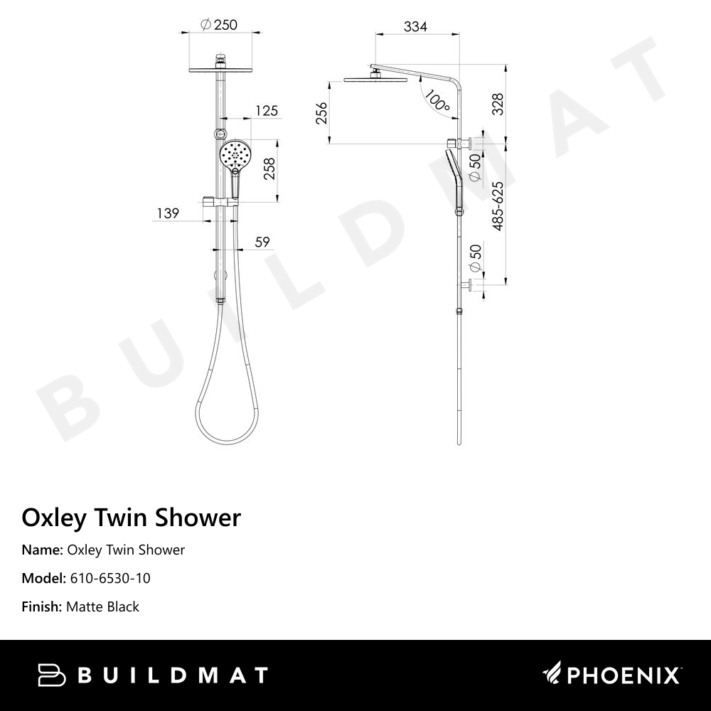 Phoenix Oxley Twin Shower Matte Black – Buildmat