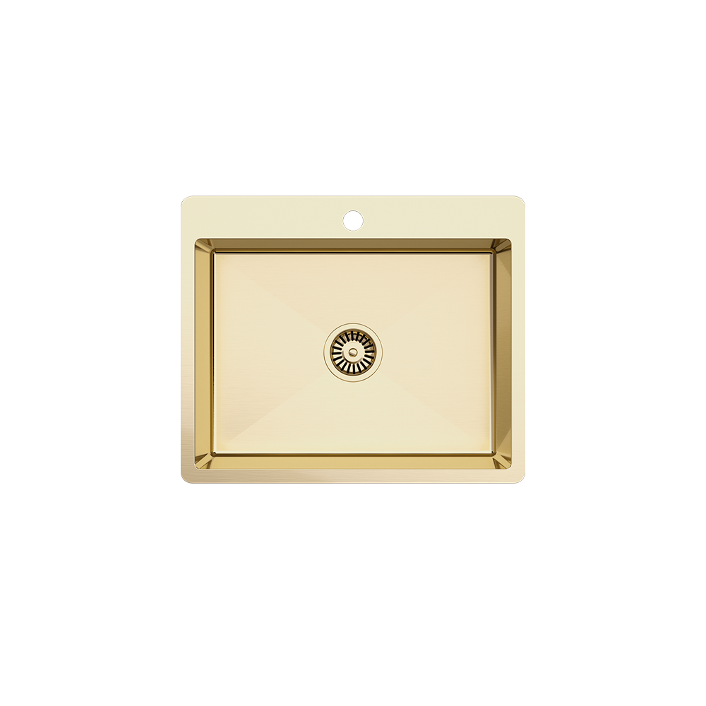 Alma River 600x500 Medium Single Bowl Tap Landing Sink Brushed Brass G ...