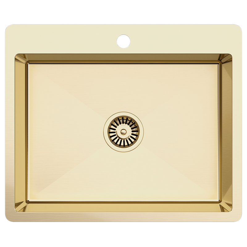 River 600x500 Medium Single Bowl Tap Landing Sink Brushed Brass Gold ...