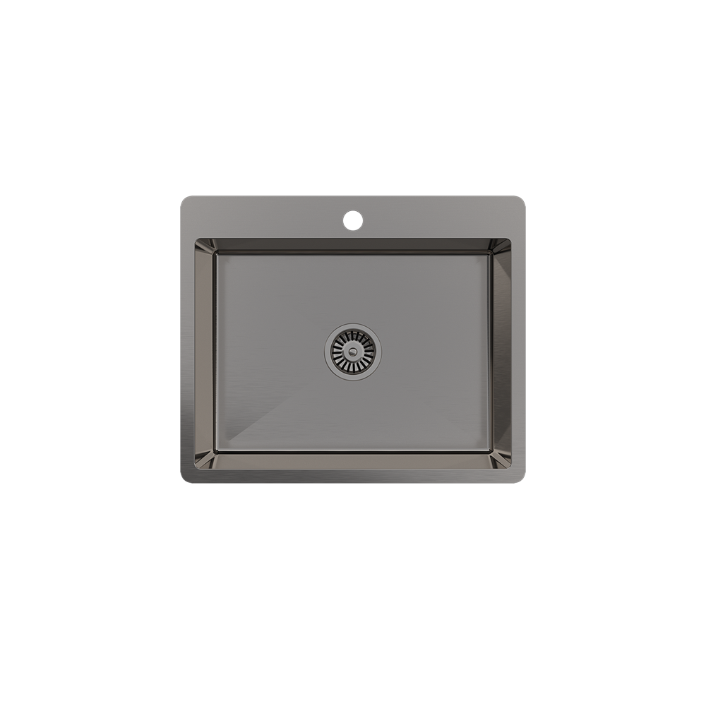 Alma River 600x500 Medium Single Bowl Tap Landing Sink Brushed Gunmeta ...