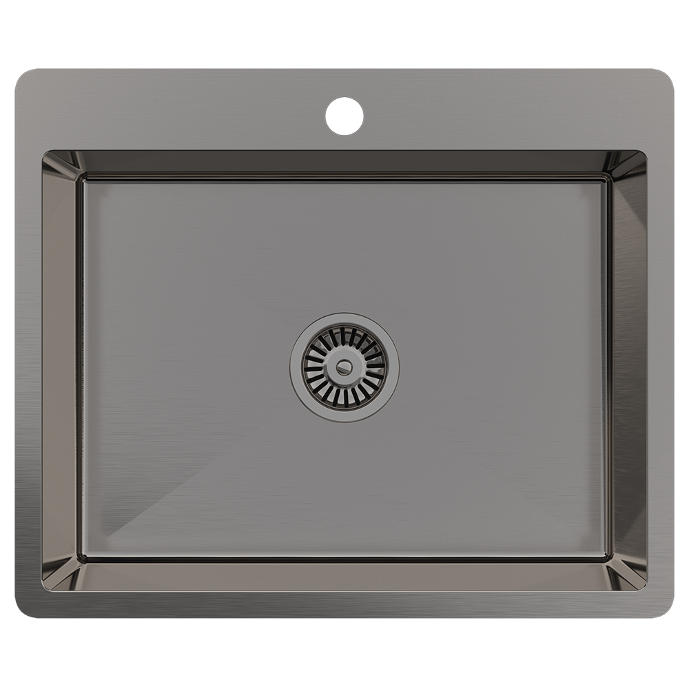 River 600x500 Medium Single Bowl Tap Landing Sink Brushed Gunmetal ...