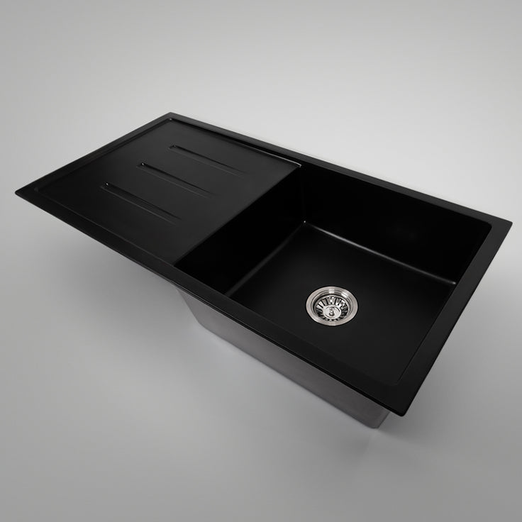 Randall 1000x500 Black Granite Drainboard Single Bowl Sink – Buildmat