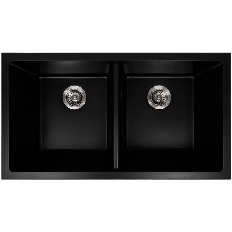Keith 848x467 Black Granite Square Double Bowl Sink – Buildmat
