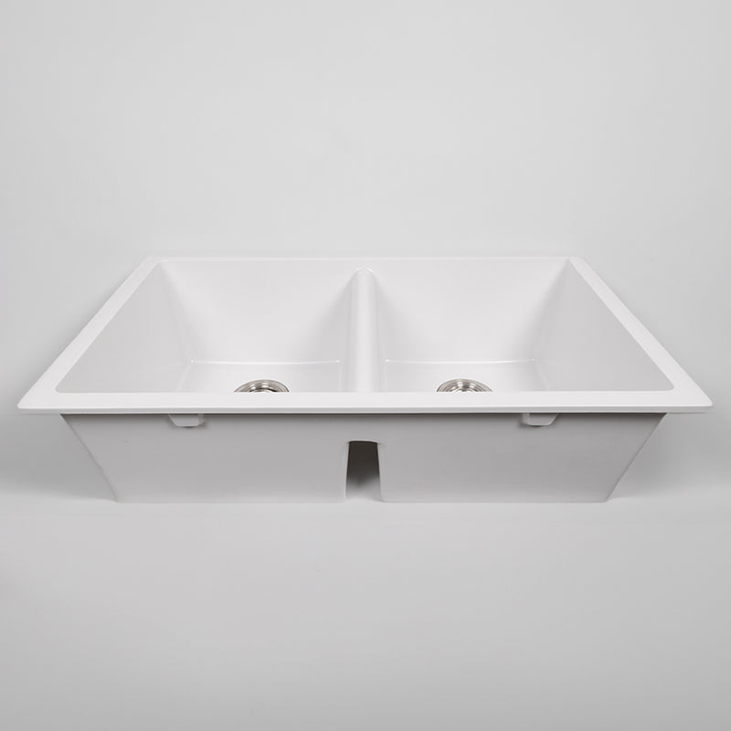 Alma Keith 848x467 White Granite Square Double Bowl Sink – Buildmat