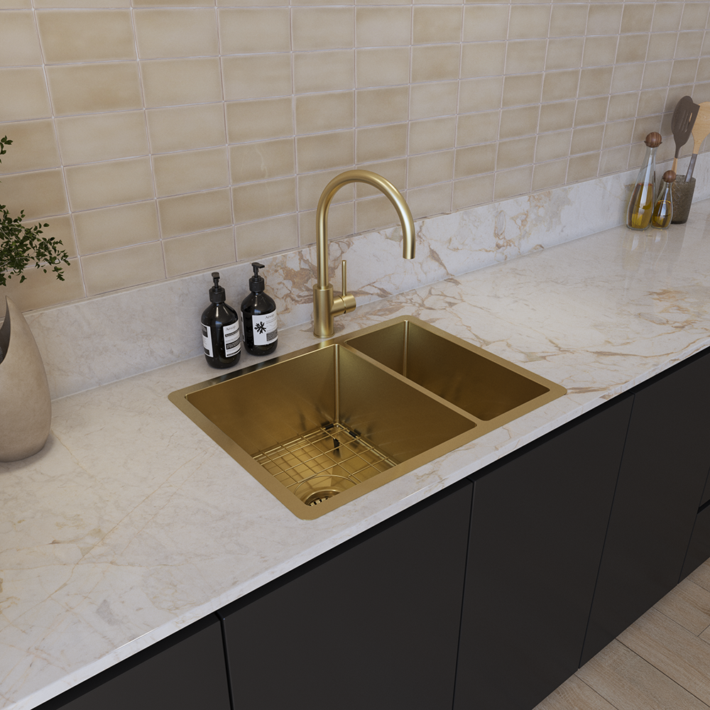 Brushed Brass Gold Clara 595x450 Single & Mini Bowl Sink – Buildmat
