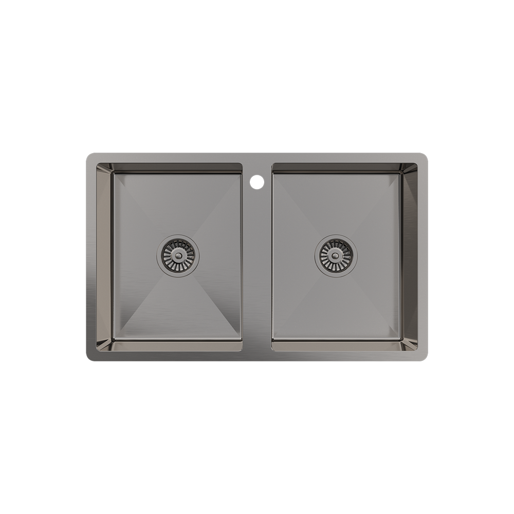 Alma Jack 820x500 Double Bowl Tap Landing Sink Brushed Gunmetal – Buildmat