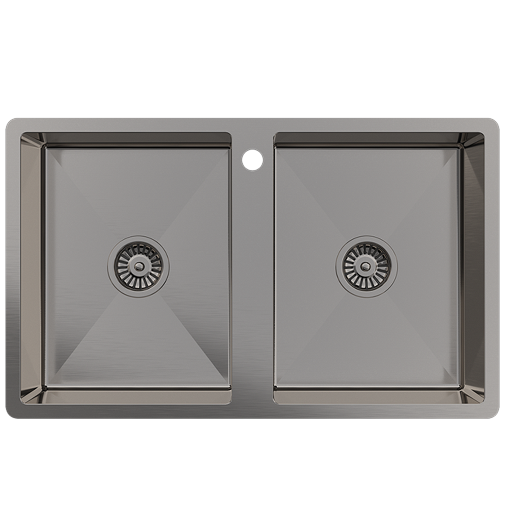 Jack 820x500 Double Bowl Tap Landing Sink Brushed Gunmetal – Buildmat