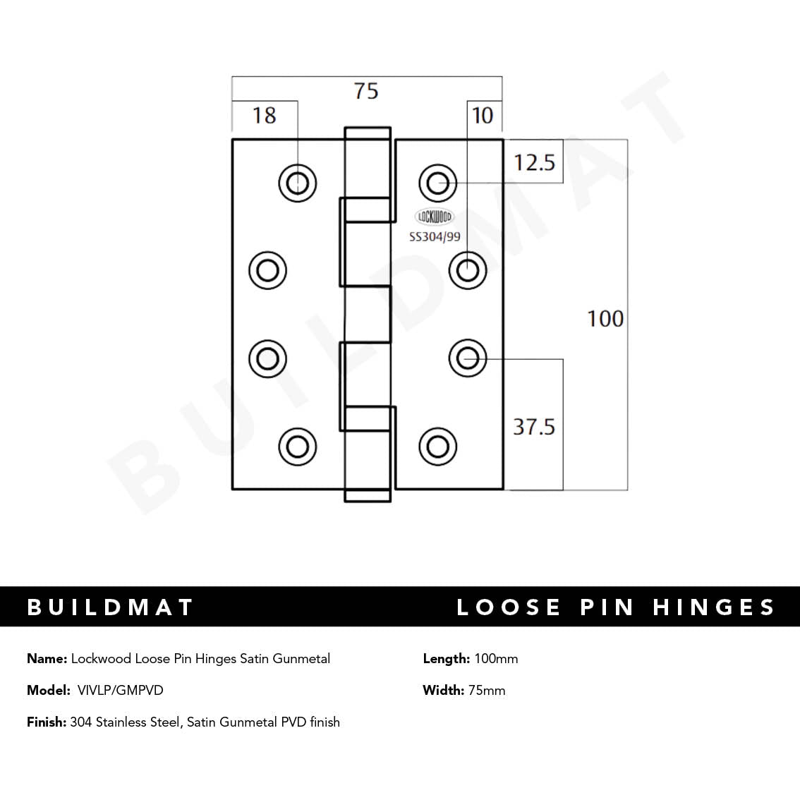 Lockwood Lockwood Loose Pin Hinges Satin Gunmetal – Buildmat
